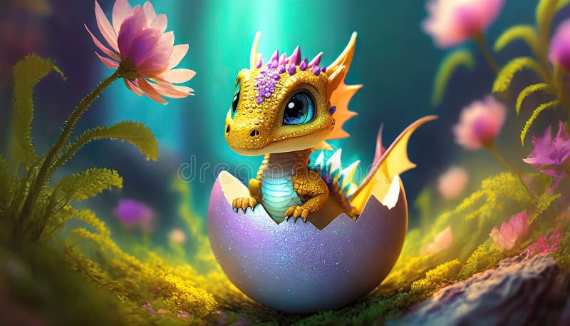 A Small Dragon in an Egg at Hatching Fantasy Stock Illustration ...