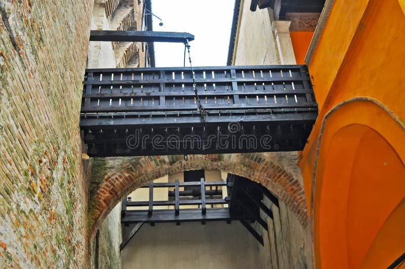 Small Drawbridge in Gradara Castle Stock Image - Image of palace ...