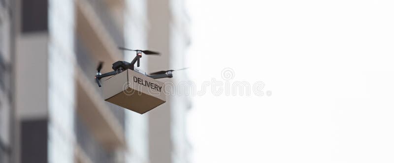 Small Drone Delivering Mail Box through the City Stock Image - Image of ...