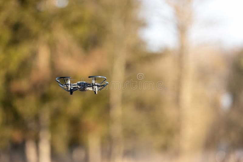 Small Drone with Little Camera Flying in the Park Stock Photo - Image ...