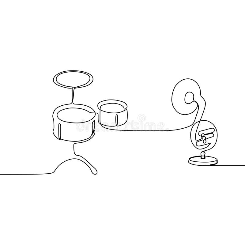 Small Drum and Trombone One Line Continuous Line Traditional Musical ...