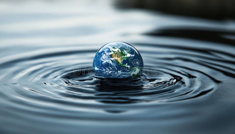A Small Earth Globe Creating Ripples in Dark Water Stock Photo - Image ...
