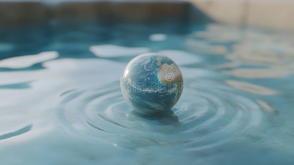 Small Earth Globe Floating on Calm Blue Water Stock Illustration ...