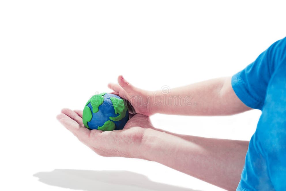 Small Earth Model with Human Hands. Stock Image - Image of ozone ...