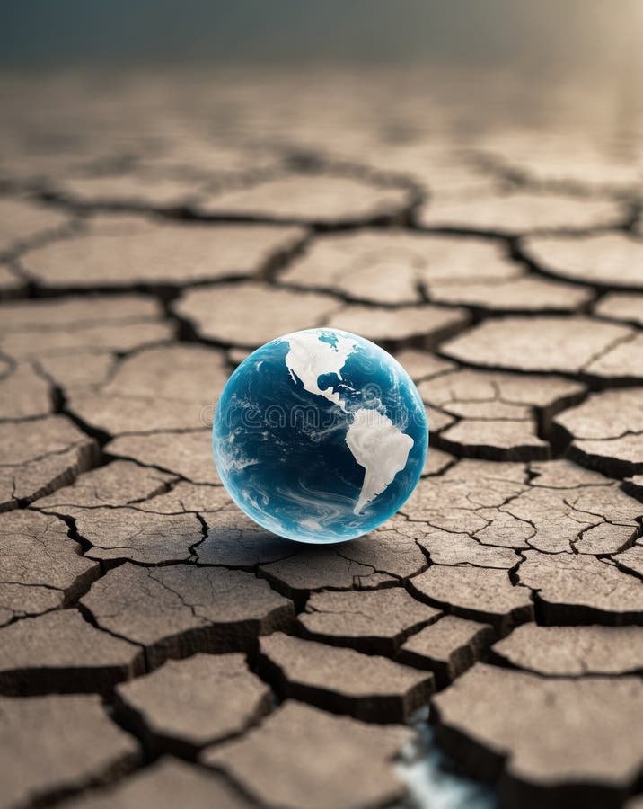 Small Earth Surrounded by Cracked Soil Illustrating Environmental ...