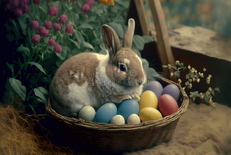 Easter Bunny Sitting in a Basket. Cute and Sweet. Stock Illustration ...