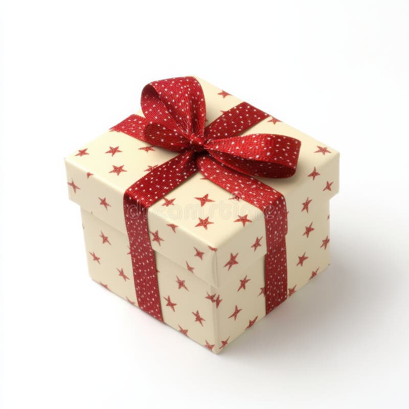 Small Elegant Gift Box with Red Ribbon and Star Pattern Design Stock ...