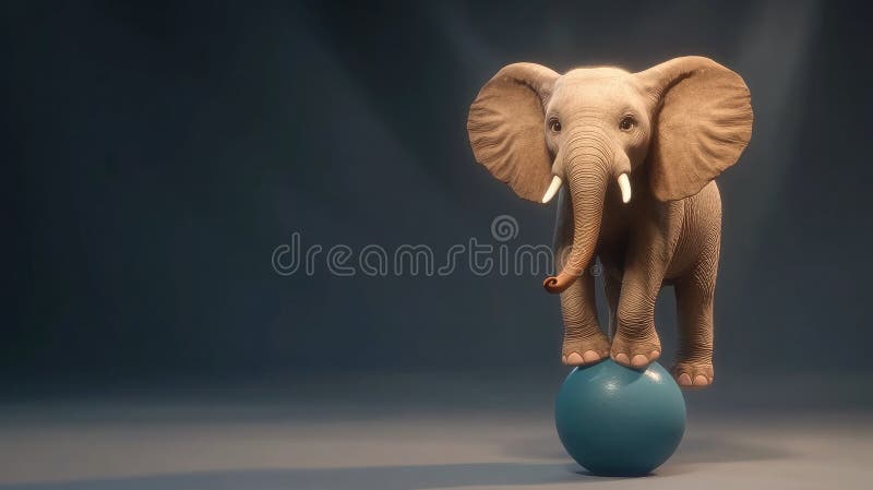 Small Elephant Balancing Gracefully on a Blue Ball in Studio Setup ...