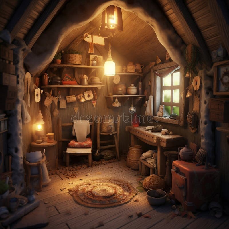 Small Elf or Dwarf House Interior. Generative AI Stock Illustration ...