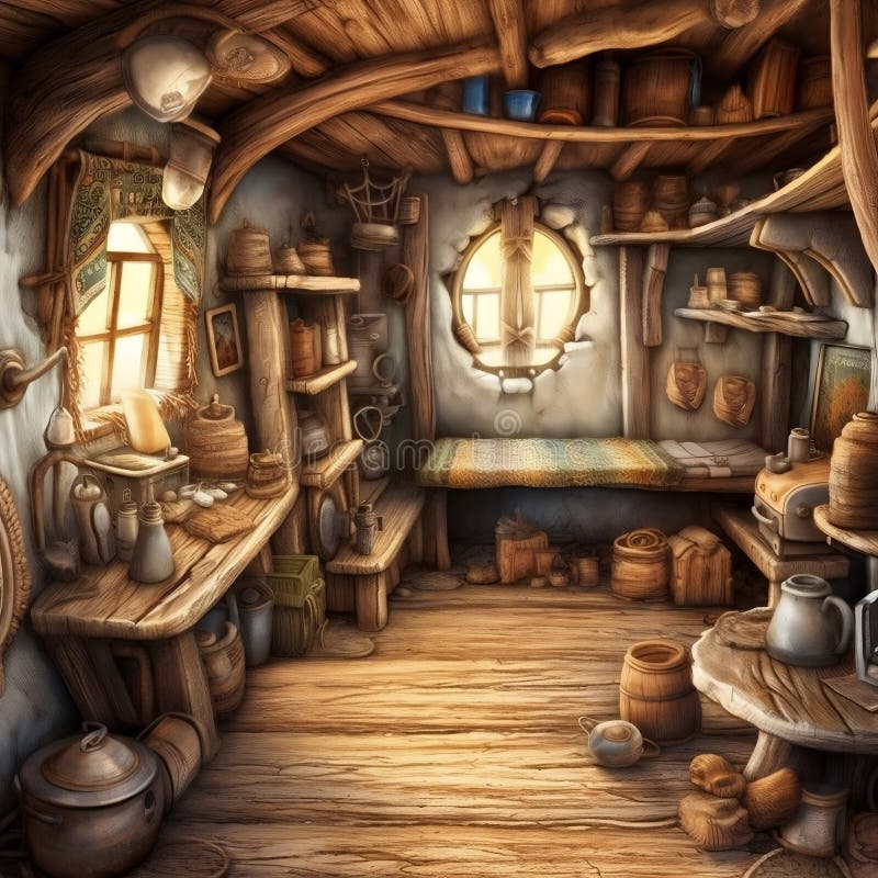 Small Elf or Dwarf House Interior. Generative AI Stock Illustration ...