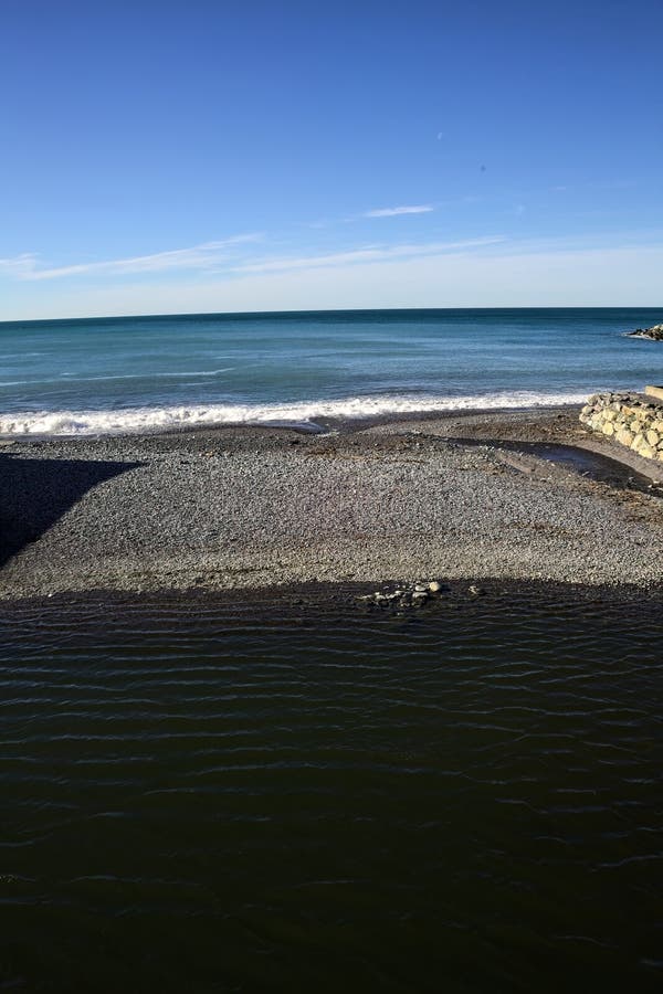 Small Empty Beach between Walls on a Sunny Day Stock Image - Image of ...