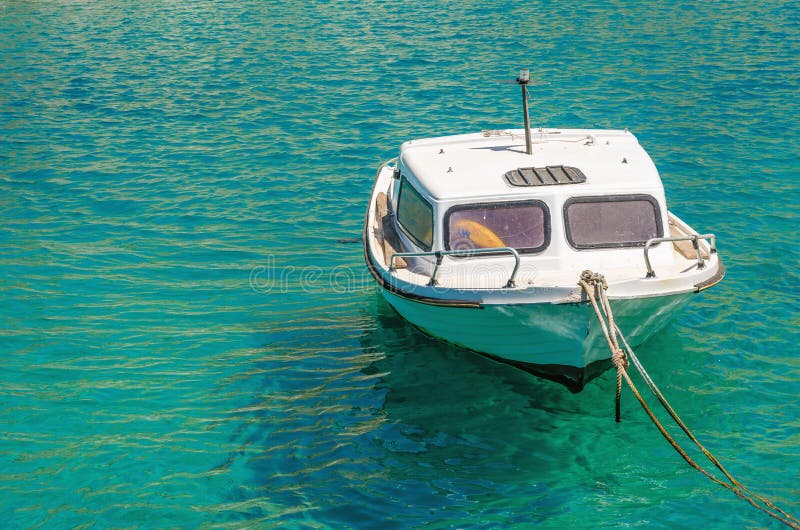Small Empty White Motorboat Stock Image - Image of coast, greece: 53883323
