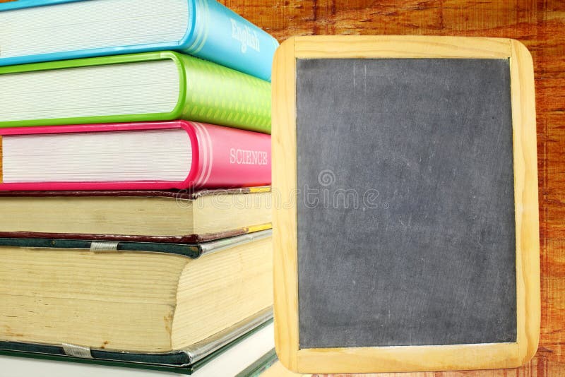 Small Empty Wooden Frame Blank Blackboard with Books Stock Image ...
