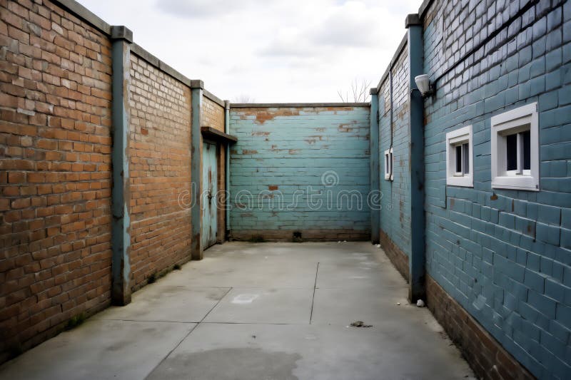 Enclosed Courtyard with Red and Blue Brick Walls in an Urban Area Stock ...