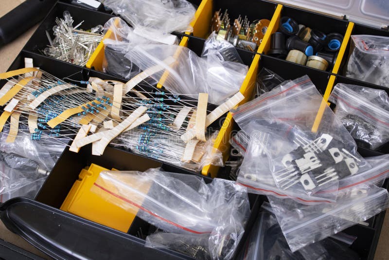 Small Engineering Elements in Box Cells Closeup Stock Photo - Image of ...