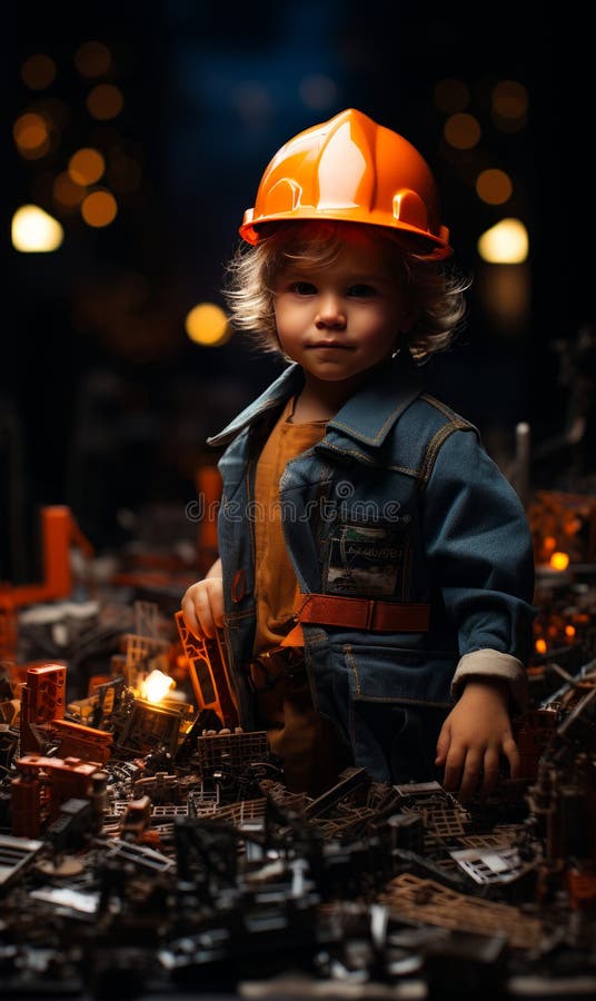 Small Engineering Worker in Uniform and Helmet. Little Boy in Builder ...
