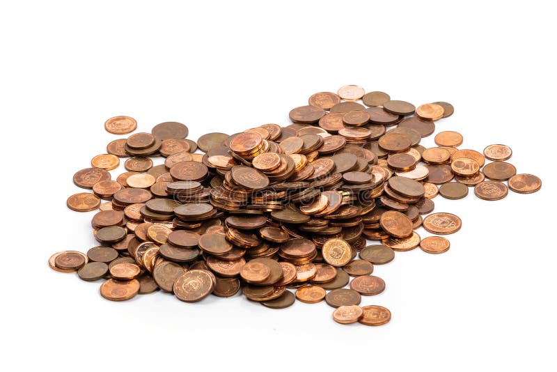 Small Euro Cent Coins on White Background Stock Photo - Image of poor ...