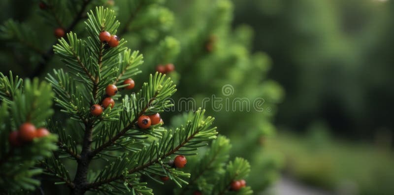 Small Evergreen Juniper Tree with Red Berries, Shrub, Foliage Stock ...