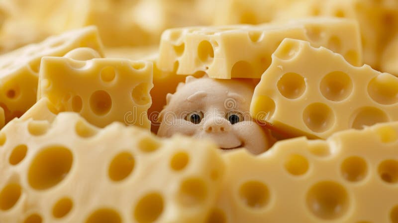 A Small Face is Hidden in a Pile of Cheese, AI Stock Image - Image of ...