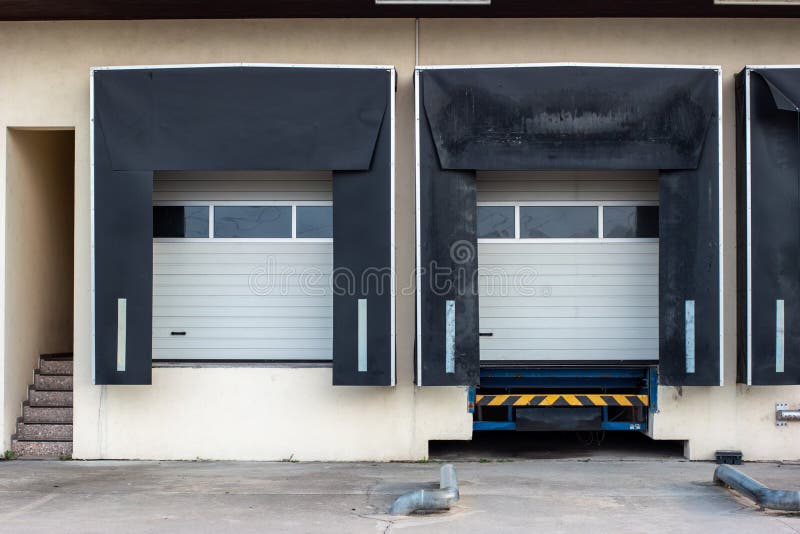 Small Factory Truck Loading Bay Terminals Front View Daytime Stock ...