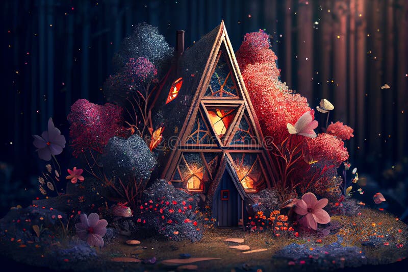 Small Fairy Tale Sparkling House in Magic Forest. Generative AI Stock ...