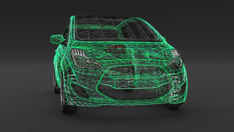 Small Family Car, Mesh Design. 3D Rendering Stock Illustration ...