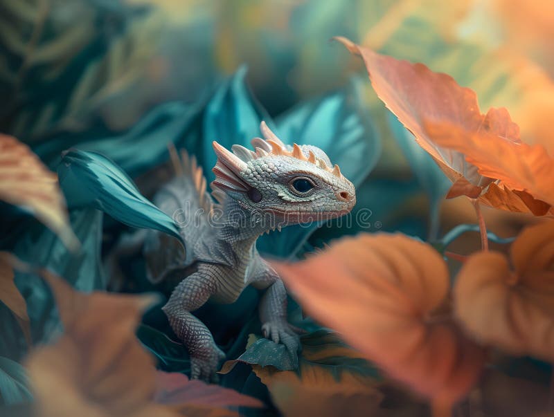 A Small Fictional Lizard in the Middle of a Thicket of Plants Stock ...