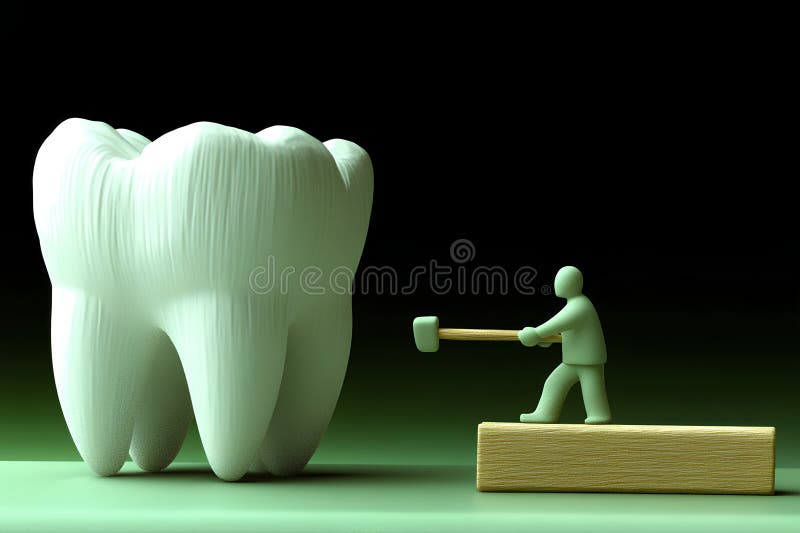 Small Figure Uses a Mallet To Strike a Large Tooth Model, Illustrating ...