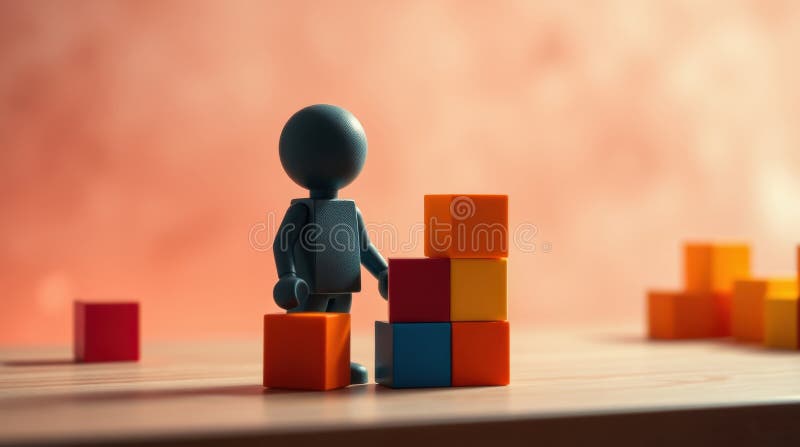 A Small Figure Builds a Colorful Block Tower, Symbolizing Growth ...