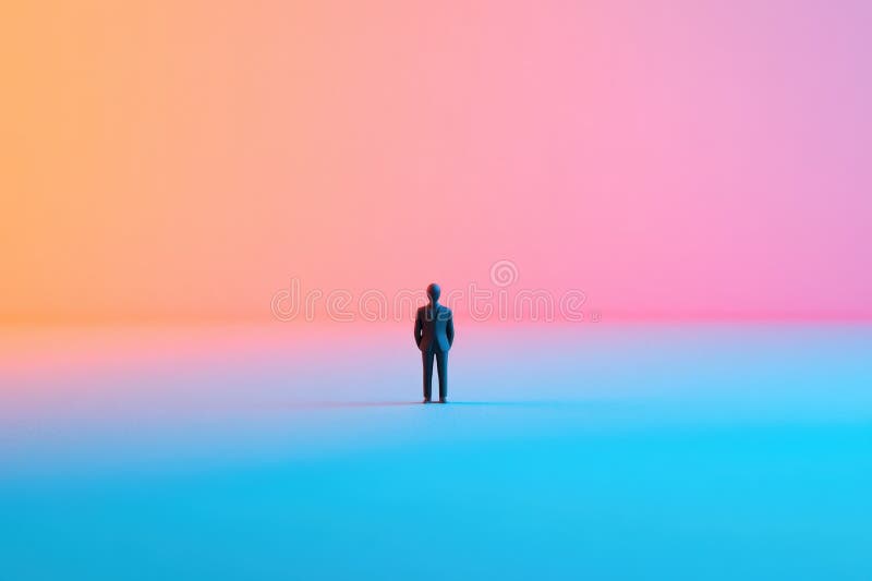Small Figure of a Man in a Suit Standing Against a Pastel Gradient ...