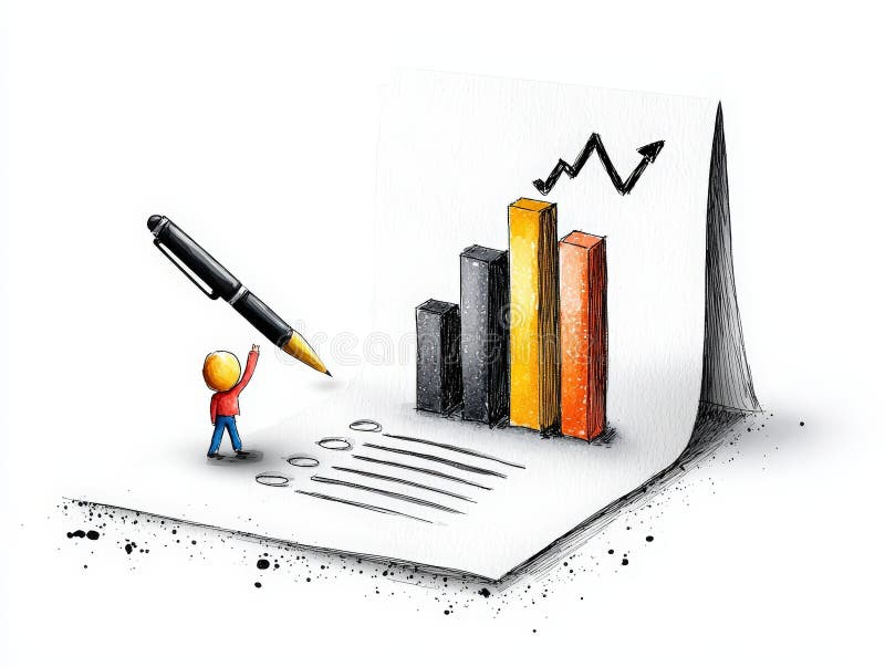 A Small Figure Observes a Rising Bar Chart Illustrating Growth and ...