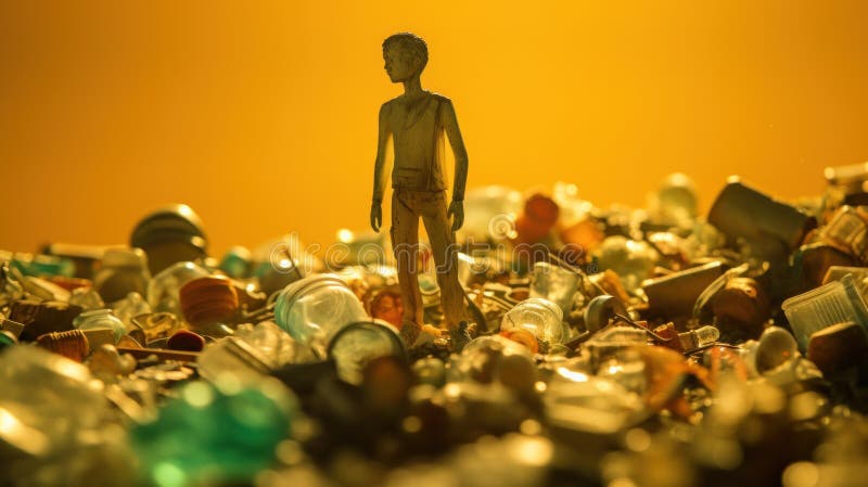 A Small Figure Standing in a Pile of Plastic Bottles, AI Stock Image ...