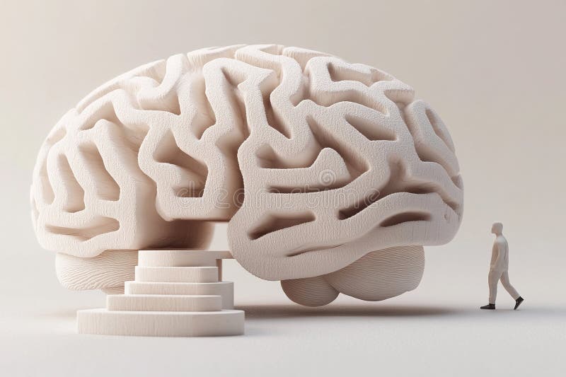 A Small Figure Steps Inside a Surreal Maze Resembling a Human Brain ...