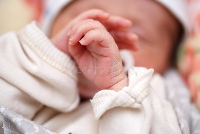 Small Fingers, Hands of a Newborn Baby Close-up. Small Depth of Focus ...