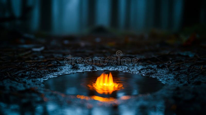 Small Fire Reflection in Dark Forest Puddle Stock Illustration ...