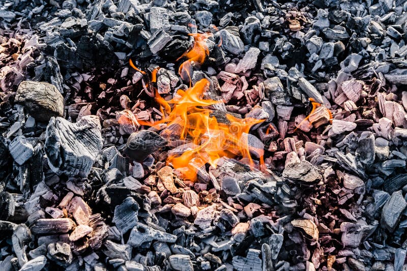 Small Fire on the Texture of Coal Flat Lay Stock Photo - Image of ...