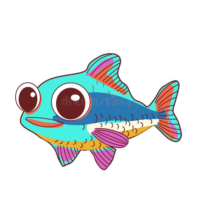 Small Fish with Big Eyes, Flat Vector Cartoon Stock Vector ...