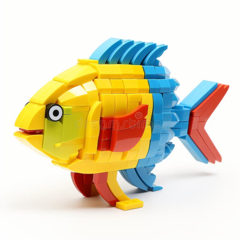 Vivid Lego Fish Figurine on White Background - 3d Puzzle Style Stock ...