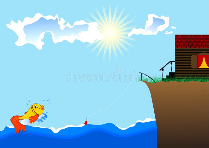 Small Fish, the Sea and House Ashore Stock Vector - Illustration of ...