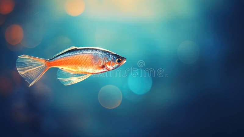 A Small Fish Swimming in a Blue Water with Some Light, AI Stock Image ...