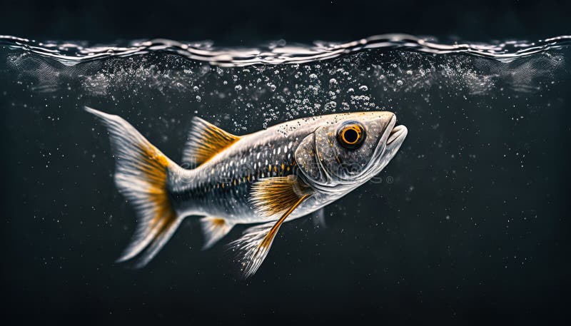 Small Fish Swimming To the Right Underwater Below Water Surface, AI ...