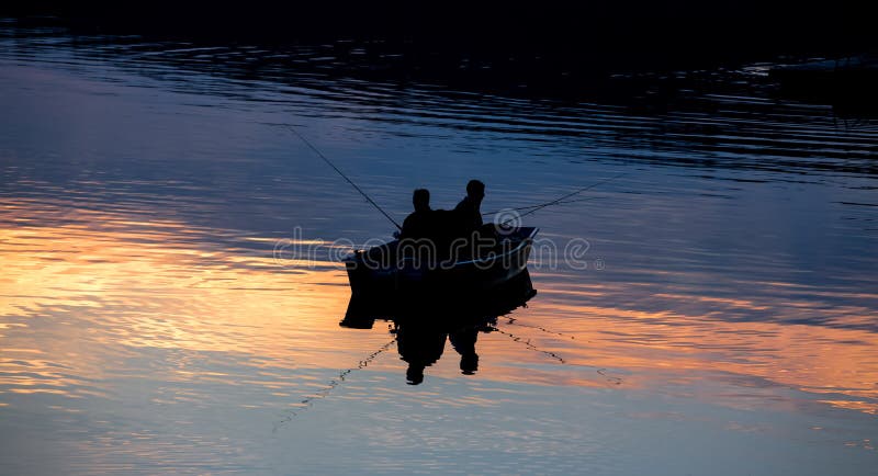 Small Fishermen Ship on a Sundown Lake Stock Photo - Image of fisherman ...