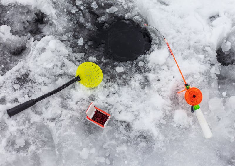 Small Fishing Pole for Ice Fishing in Winter Stock Photo - Image of ...
