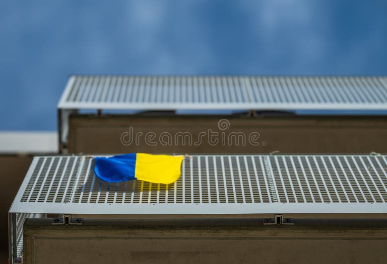 Small Flag Displayed on Metal Balcony Railing.. Stock Photo - Image of ...