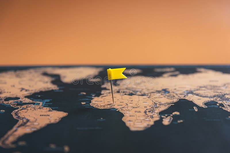 Small Flag on the Map, Travel Concept. Stock Image - Image of document ...