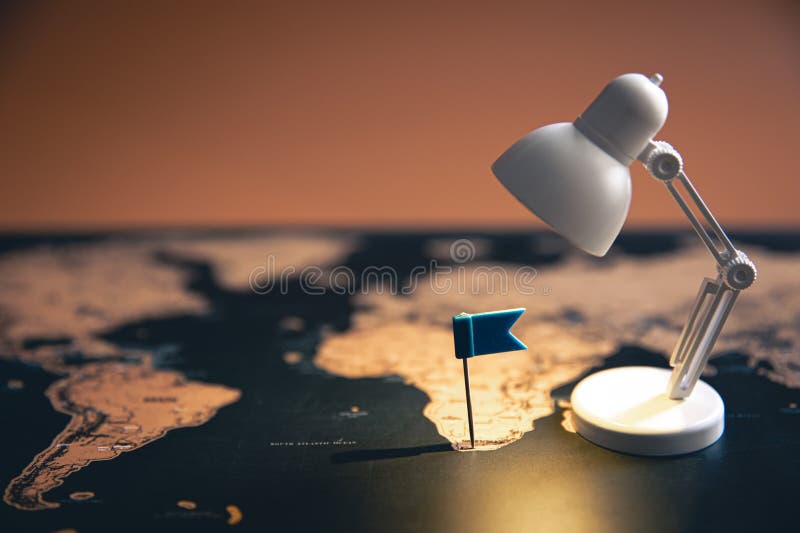 Small Flag and Table Lamp, Travel Concept. Stock Photo - Image of ...