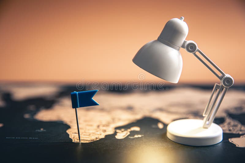 Small Flag and Table Lamp, Travel Concept. Stock Photo - Image of rent ...