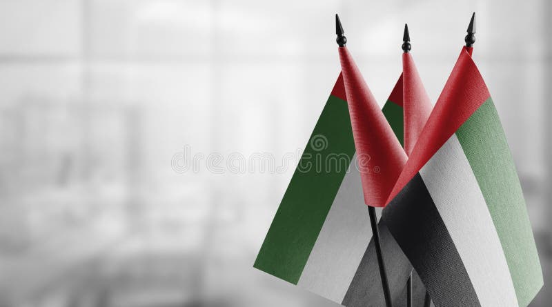 Small Flags of the Arab Emirates on an Abstract Blurry Background Stock ...