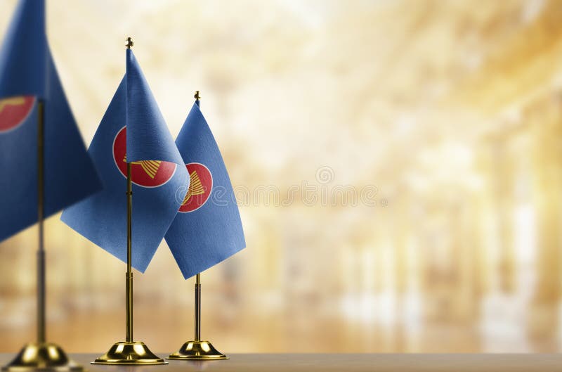 Small Flags of the ASEAN on an Abstract Blurry Background Stock Photo ...