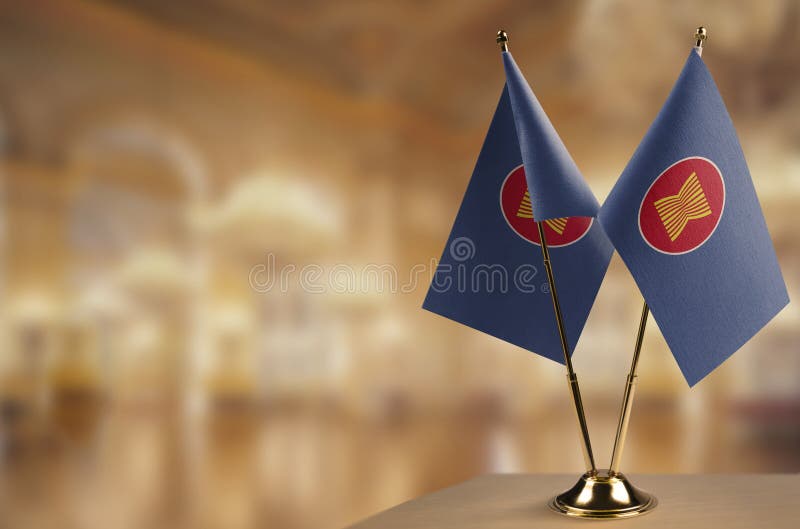 Small Flags of the ASEAN on an Abstract Blurry Background Stock Photo ...